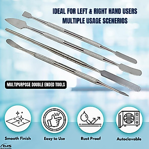 10 Pcs Multipurpose Lab Spatulas Kit Stainless Steel Micro Sampling Scoop Measuring Spoons with Fahenstock, Tweezers, Forceps & Mixing Cup for Scientific Laboratory Experiment Labware Supplies