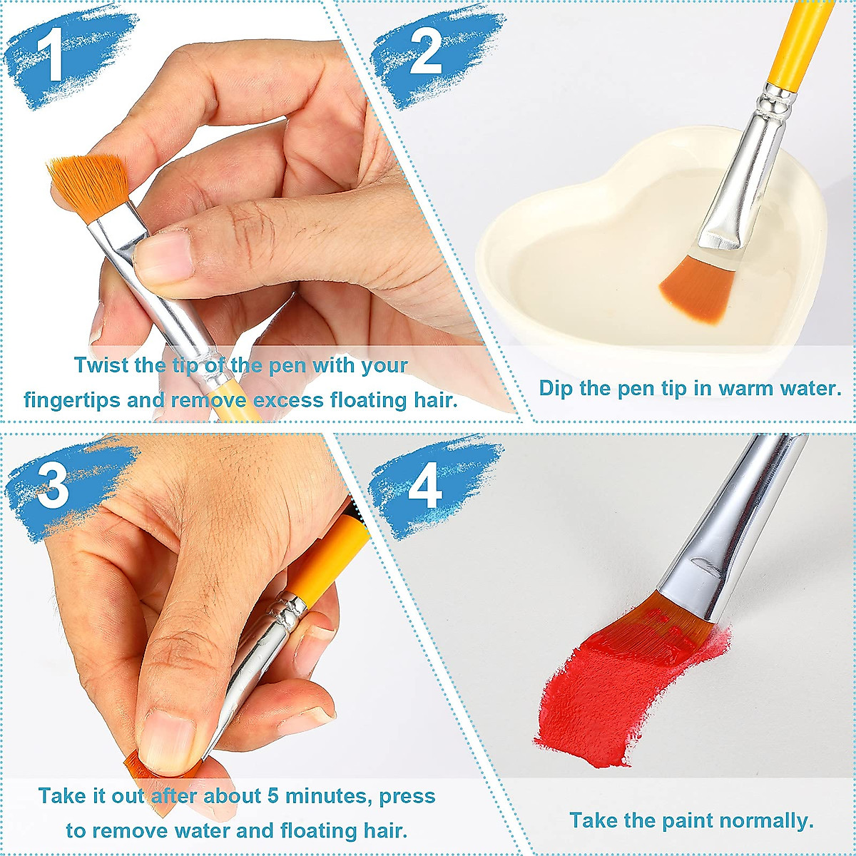 Paint Brush Acrylic Paint Brushes Angled Flat Art Paint Brush Set Small Artist Paint Brushes for Acrylic Craft, Watercolor, Oil, Gouache, Face Body Detail Painting for Kids Adult (6, 1/2inch)