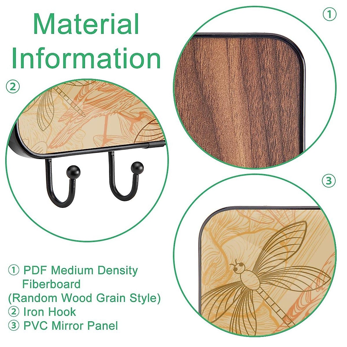 Personalized Adhesive Hooks Towel Hooks Wall Hooks for Kitchen Bathroom Natural Birds & Dragonfly