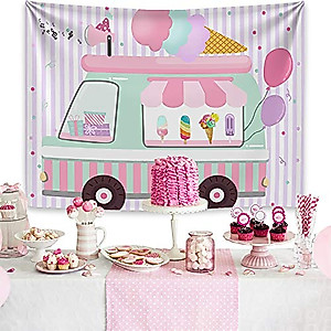 Mocsicka Ice Cream Birthday Party Backdrop Ice Cream Truck Birthday Party Background Ice Cream Shop Girls Birthday Party Cake Table Decoration Photo Booth Props (7x5ft)
