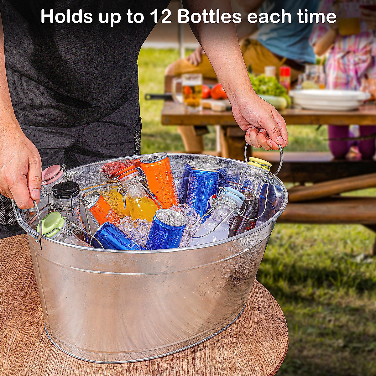 Large 6-Gallon Galvanized Tin Beverage Tub, 20x14x10 inches (Pack of 2)