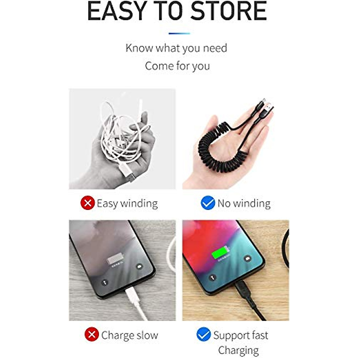 AICase Retractable USB Type C Cable, Coiled Type-C Cable for Car,Charging & Sync Data,USB C Charger Cable for Galaxy S9 S8 Note 8, Pixel, LG V30 G6, Nintendo Switch, OnePlus 5 etc