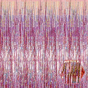 6 Pack Rose Gold Foil Fringe Curtain Backdrop, 3.28Ft x 8.2Ft Metallic Tinsel Foil Fringe Streamer Curtains for Photo Booth, Christmas, Halloween, Birthday, Wedding Party Decorations