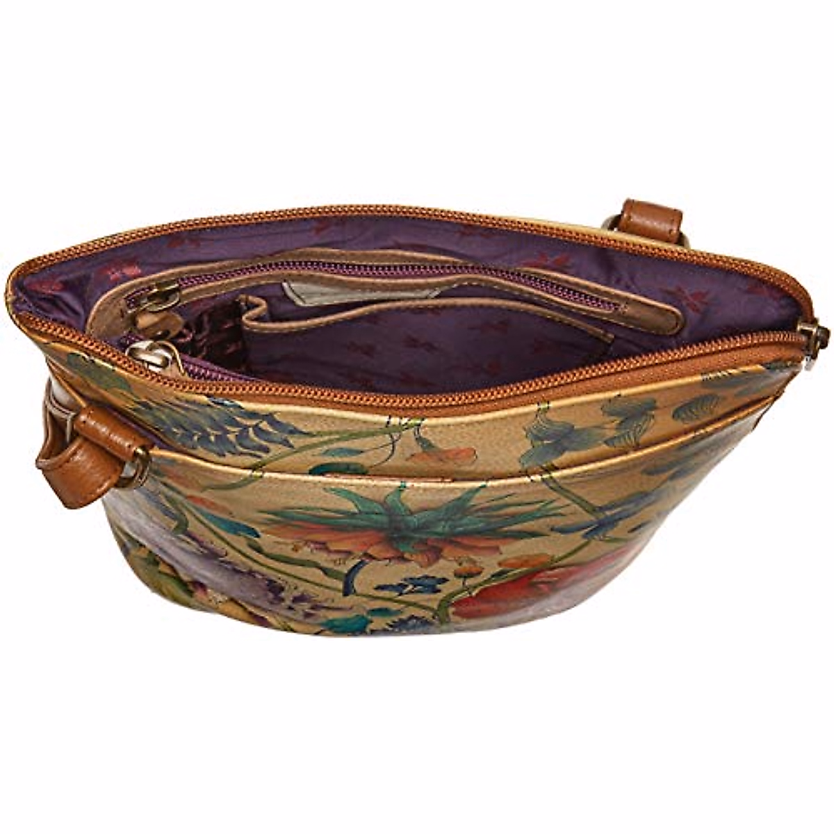Anuschka Women's Hand Painted Genuine Leather Crossbody Organizer With Extended Side Zipper - Caribbean Garden