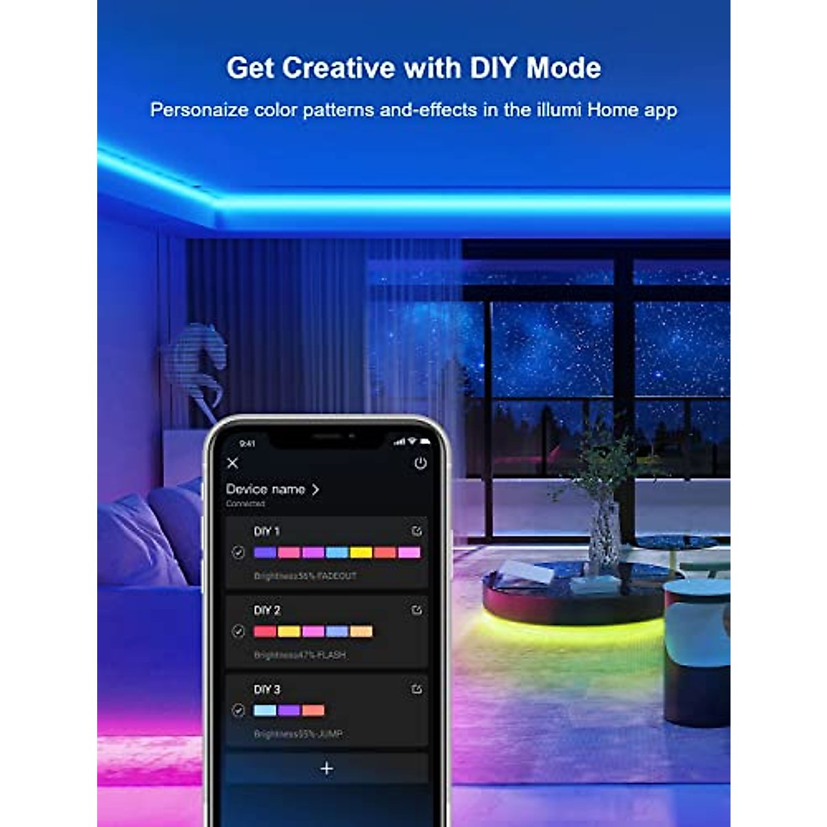 NEXillumi 25ft LED Strip Lights, APP Control Music Sync Color Changing LED Light Strip, SMD 5050 RGB LED Tape Lights with IR Remote (APP+Remote+Mic+3-Button Switch).