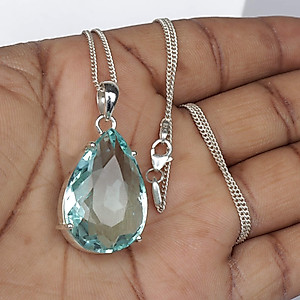 GEMHUB 90 Carat Sky Blue Color Aquamarine Gemstone Pendant Without Chain, Fine Pear Cut Sterling Silver 1 Piece Pendant Without Chain