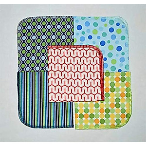 Abstract Circles and Stripes 1 Ply 12x12 Inches Set of 5 Printed Flannel Paperless Towels