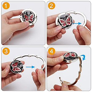 WIWAPLEX Folding Table Purse Hook Set of 4 - Metal Foldable Handbag Hanger Womens Bag Storage Hanging for Office Restaurant Desk (Butterfly)