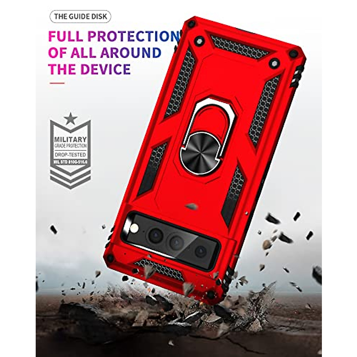 SunRemex for Google Pixel 7 Pro Case with Invisibility Screen Protector, Magnetic Ring Holder Kickstand,[Military Grade] 20ft. Drop Tested Protective Phone Case for Google Pixel 7 Pro (Red)