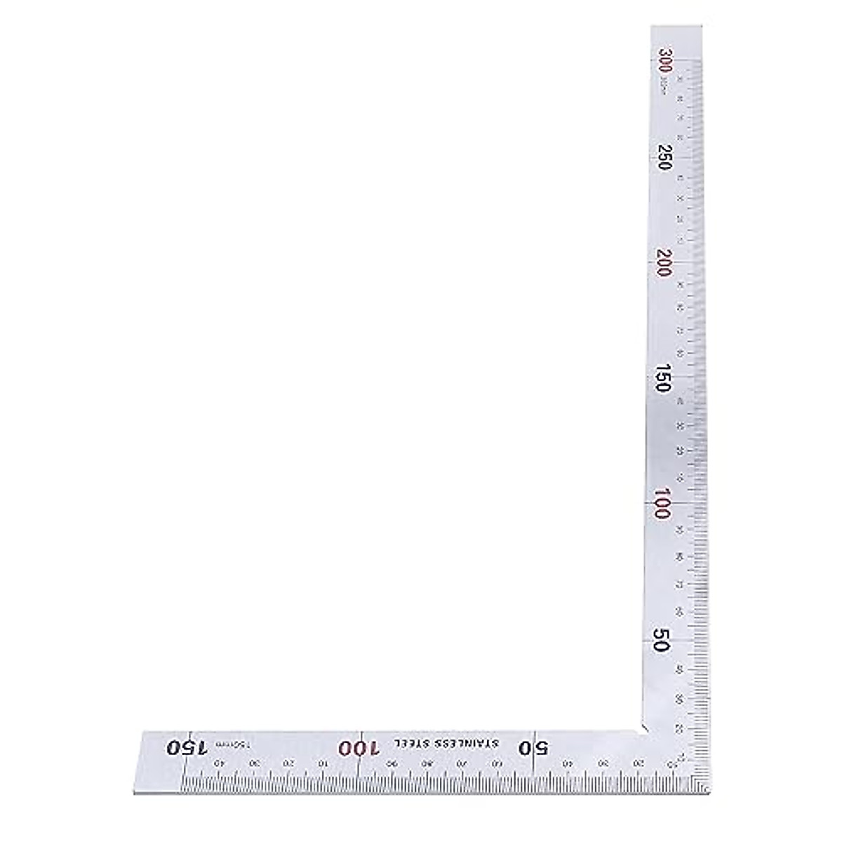 Bettomshin 1Pc L Shaped Ruler, 150x300mm Stainless Steel Straight Edge Ruler, 90 Degree Square Layout Tool, Thicken Right Angle Ruler Measuring Gauge for Carpenter Engineer, Random Font Color