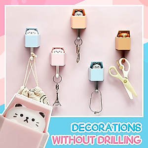 Weysat Creative Cat Key Hook (5Pcs), Cute Pet Adhesive Wall Hooks for Hat, Scarf, Towel, Bag, Waterproof ABS Material, Without Drilling, Kawaii Decorations for Home