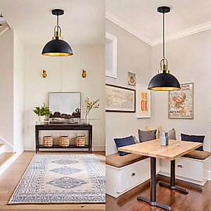 Febeleven Matte Black Farmhouse Pendant Light, Adjustable Height, Vintage Hanging Industrial Ceiling Lights Fixture for Kitchen Island Hallway Dining Room 2 Pack