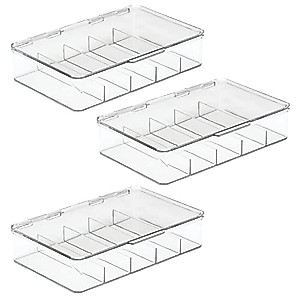 mDesign Plastic Stackable Eyeglass Case Storage Organizer with Hinged Lid for Unisex Sunglasses, Reading Glasses, Fashion Eye Wear, Protective Glasses, 5 Sections, Ligne Collection - 3 Pack - Clear