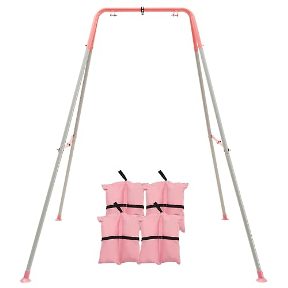 FUNLIO Foldable Swing Stand for Kids with 4 Sandbags, Heavy Duty Metal A-Frame Indoor/Outdoor for Backyard, Suitable Most Toddler/Baby Jumper/Hammock Chair - Pink