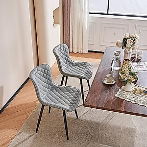 Kidol & Shellder Upholstered Dining Chairs Set of 2 Kitchen Dining Room Chairs Mid Century Modern Kitchen Chairs Dining Table Chairs Faux Leather Side Chair for Waiting Living Room Bedroom(Gray)