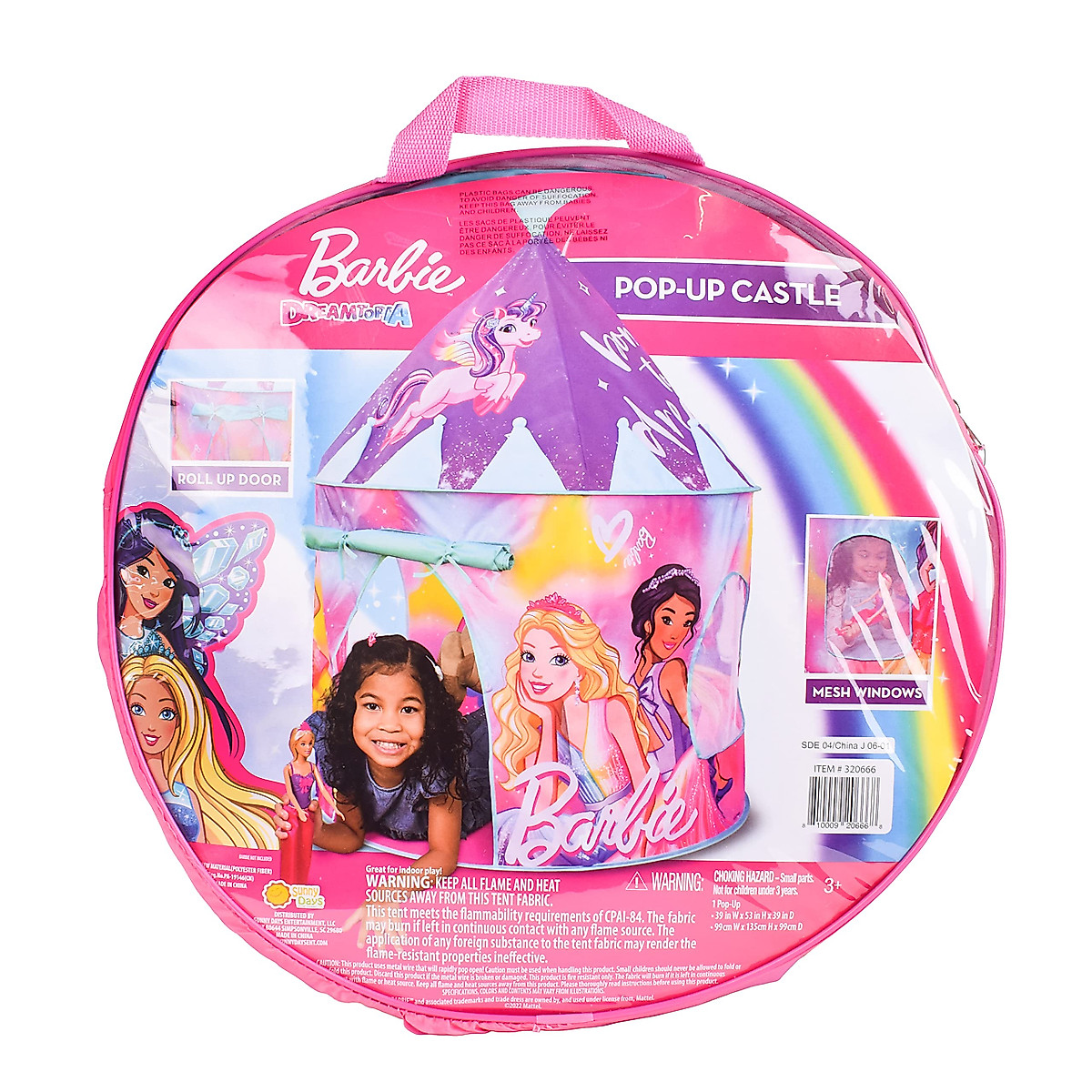 Barbie Pop Up Castle - Dreamtopia Pink Princess Play Tent for Kids | Folds Into Carrying Case - Sunny Days Entertainment