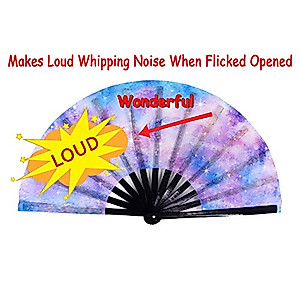 Amajiji Large Folding Fan, Chinease/Japanese Bamboo and Nylon-Cloth Folding Hand Fan, Hand Folding Fans for Women/Men, Hand Fan Festival Gift Fan Craft Fan Folding Fan Dance Fan (Galaxy)