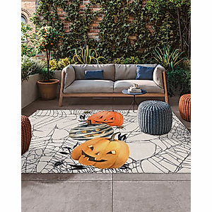 Halloween Outdoor Rugs for 5'x8' Patios Clearance, RV Camping Mat Rug Portable Outside Rug Indoor Outdoor Area Rug Mat for Beach Deck Pool Watercolor Horror Pumpkins