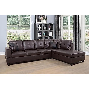 SIENWIEY Sectional Sofa Set, L-Shape Faux Leather Couch Living Room Sofa Set with Chaise Using for Living Room Furniture(Brown,Facing Right Chaise)