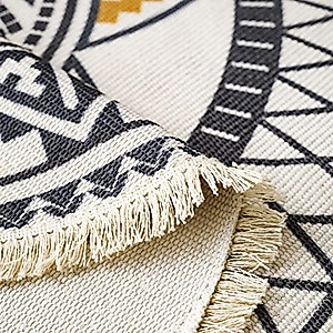 Miiciuib Boho Round Rugs, 3'x3' Round Bohemian Mandala Tassels Decor Carpet Woven Circle Mat for Kitchen Living Room Bedroom Bathroom