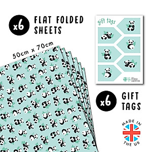 CENTRAL 23 - Green Wrapping Paper - 6 Sheets Gift Wrap - Birthday Pandas - Animals - For Men Women Boys Girls New Baby - Recyclable