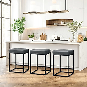 MAISON ARTS Black Counter Height 24" Bar Stools Set of 2 for Kitchen Counter Backless Modern Square Barstools Upholstered Faux Leather Stools Farmhouse Island Chairs,Support 330 LBS,(24 Inch,Black)