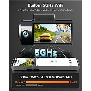 WOLFBOX i17 Dash Cam Front Inside, 4K+2.5K 5G WiFi Dual Dash Camera with 64GB Card, 2160P UHD 3" LCD Car Camera for Cars with Super IR Night Vision, Smart Parking Monitor, GPS, Loop Recording
