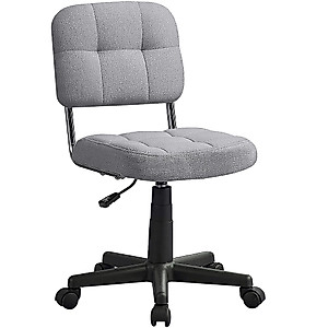 VECELO Modern Armless Home Office Desk Chair, 360°Rolling Swivel Adjustable Height for Make Up/Bed Room/Small Space, Linen Fabric, Gray