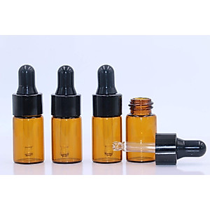30Pcs Amber Glass Dropper Bottles Mini Empty Sample Vials Essential Oil Dropping Bottles Perfume Jars Cosmetic Container with Glass Eye Dropper and Black Caps (3ml)