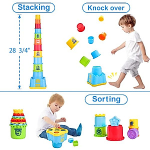 iPlay, iLearn Baby Stacking Toys, Toddler Nesting Stack Cups, Infant Stackable Block, Kids Sorting Game W/Shape Sorter for Sand Bath, Birthday Gifts for 12 18 24 Month, 1 2 3 Year Old Boys Girls