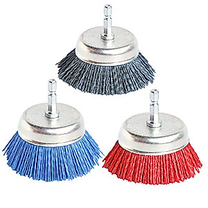 FPPO 3Pcs 3 Inch Assorted Cup Brushes Abrasive Wire Nylon Cup Brush for Drill,Grit 80 120 320 with 1/4" Shank