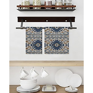 Onekaccu Geometric Abstract Floral Dish Towels Set, Waffle Weave Kitchen Towels Microfiber Towels Cleaning Western Native Tribal Soft Absorbent Dish Drying Towels Hand Towels 2 Pack 15.7x23.6 in