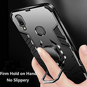for Huawei Y7 2019 Case,Hybrid Heavy Duty Shockproof Armor Dual Layer Protection Defender Back Case Cover for Huawei Y7 2019 Tempered Glass Screen Protector (Black) (Black)