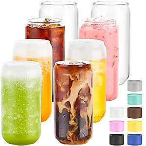 Kxuhivc Glass Cups 8 Pack Drinking Glasses Beer Glass Tumbler for Mojito Soda Smoothies Whiskey Iced Coffee Cocktail Tea Juice