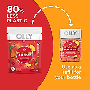 OLLY Probiotic + Prebiotic Gummy, Digestive Support and Gut Health, 500 Million CFUs, Fiber, Adult Chewable Supplement, Peach, 60 Day Supply - 60 Count Pouch