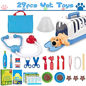 KAEGREEL Pet Care Playset with Pet Case Stethoscope Kids Veterinary Kit Treating, Pretend Play Toys Birthday Gifts for Boys Girls Aged 3-8 Years Old