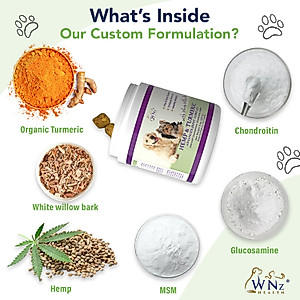 Hemp & Turmeric Hip and Joint Chews for Dogs - Dog Hemp Chews for Pain Relief & Arthritis - Anti-inflammatory Hemp Dog Treats w/MSM, Hemp Oil, Glucosamine and Chondroitin for Dogs 60 Chews, 8 Oz