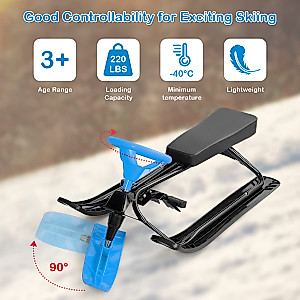 Costzon Snow Racer Sled, Ski Sled with Steering Wheel & Twin Brakes, Durable Steel Frame, Great Weight Capacity of 220 LBS, Classic Downhill Steerable Sled for Kids Teenagers Adult (Blue)