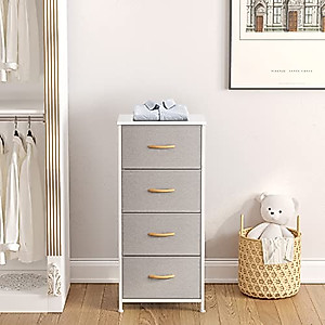 BANTI Dresser for Bedroom with 4 Drawers, Storage Tower, Organizer Unit, Fabric Dresser for Hallway, Entryway, Closets, Sturdy Steel Frame, Wood Top, Easy Pull Handle, Light Grey