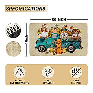 Nutksea Fall Truck Pumpkin Door Mat Thanksgiving Day Autumn Decorative Doormat Gnome Mat for Indoor Outdoor Entrance, Non Slip Rubber Mat 17" x 30”
