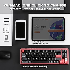 YUNZII AL71 75% Mechanical Keyboard,Full Aluminum CNC,Hot Swappable Gasket,2.4GHz Wireless BT5.0/USB-C Wired,NKRO Programmable RGB Backlight Creamy Typing for Win/Mac(Red,Crystal White Switch)