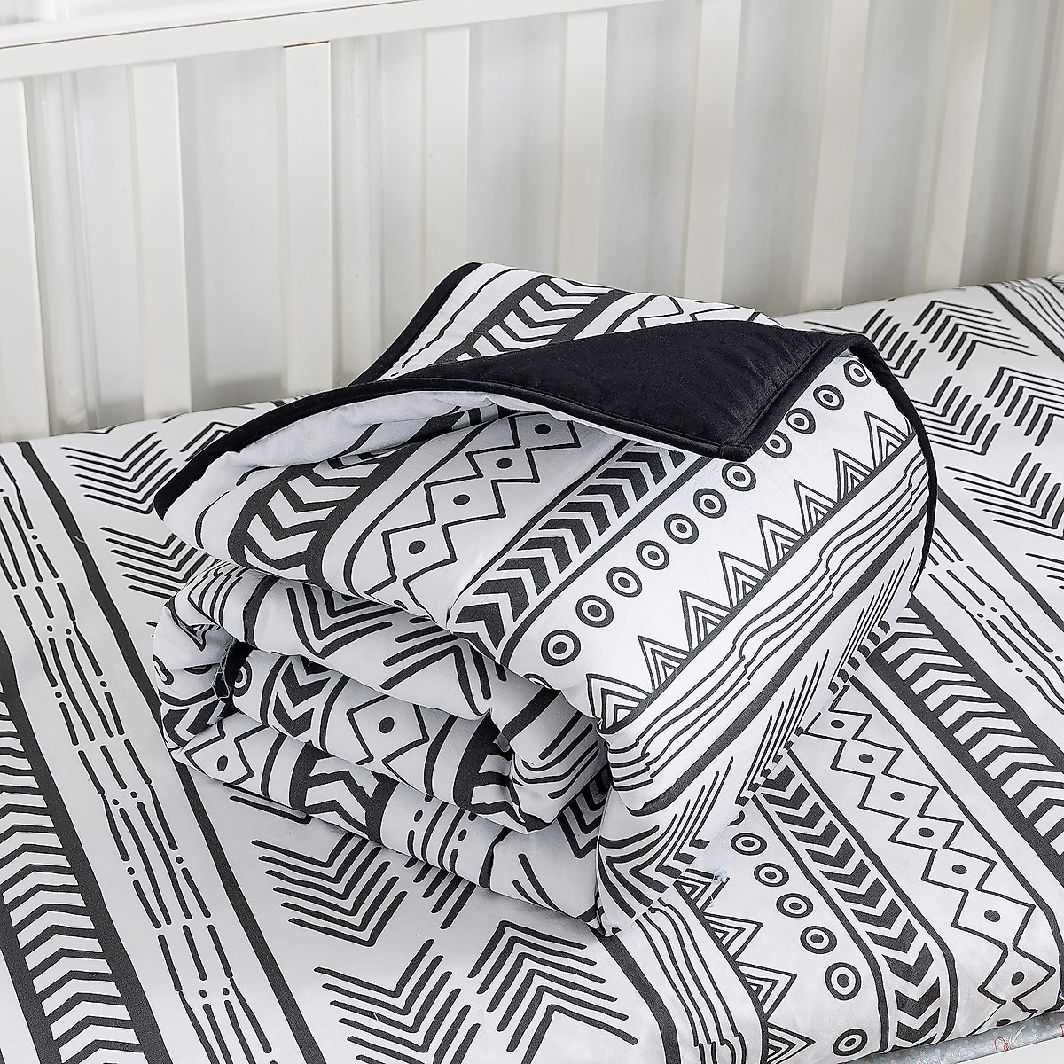 Nordic Stripes 3-Piece Baby Boy Crib Bedding Set - Cotton Quilt, Crib Sheet, Changing Pad Cover: Tribal Nursery Bedding, Boy Arrow Crib Bedding, Black and White Baby Bedding Crib Sets by Soul and Lane