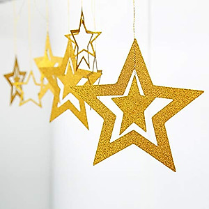 Decor365 Gold Twinkle Star Party Decoration Kit Metallic Glitter 3D Hanging Star Bunting Garland Twinkle Little Star Decor Nursery Kids Room Birthday Wedding Baby Shower Christmas Graduation Ramadan