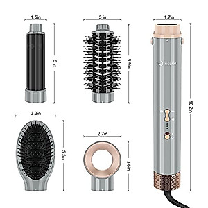 IG INGLAM MegaAIR Styler, 4 in-1 Professional Hair Dryer Brush 110,000 PRM Brushless BLDC Motor Ionic Hot Air Volumizing and Shape, Gray