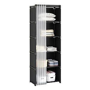 Dttwacoyh 1 Piece 6 Storey Single Row Storage，5 Cube Storage Organizer with Curtains ，Portable Bookcase, Black Bookcase,Multifunctional Storage Cabinet, Suitable for Office, Bedroom, Bathroom