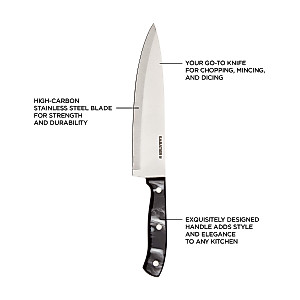 Sabatier Triple Riveted Chef Knife, 8-Inch, High-Carbon Stainless Steel, Razor-Sharp Kitchen Knife to Cut Fruit, Vegetables and more, Black