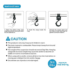 ibiyaya Baby/Pet Stroller Organiser Hook Clips - 2 Pack of Multipurpose Hangers for Shopping Bags, Purses and Mommy Bags - Great Baby Stroller, Bike, Wheelchair and Pushchair