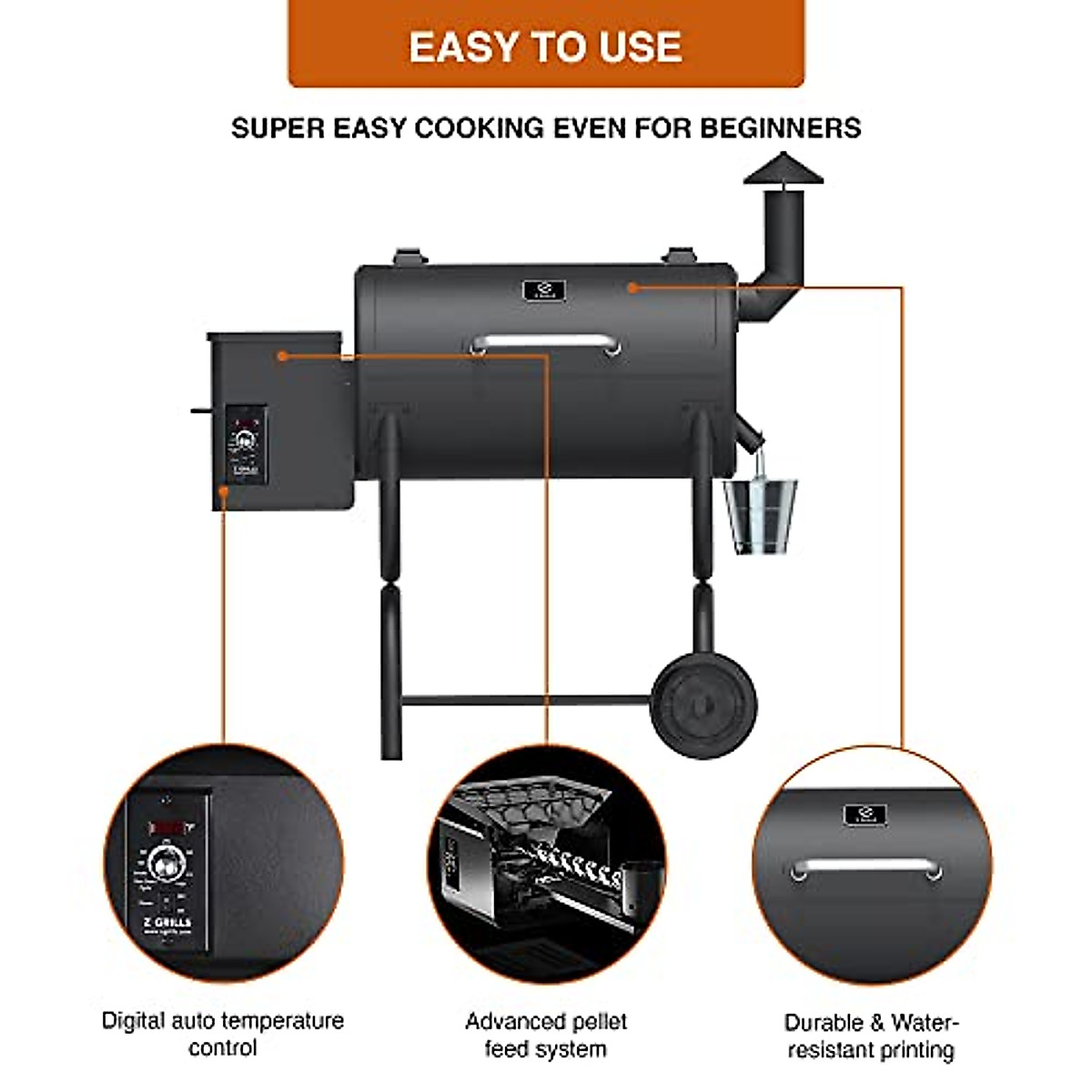 Z GRILLS ZPG-550B 2022 Upgrade Wood Pellet Grill & Smoker 8 in 1 BBQ Auto Temperature Control, Cooking Area, 550 sq in Black