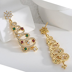 Shiny Christmas Tree Earrings,Colorful Diamond Crystal Zircon Christmas Tree Tassel Earrings,2024 New Sparkling Full Rhinestone Christmas Tree Dangle Earrings,Christmas Gift for Women Girls (A)