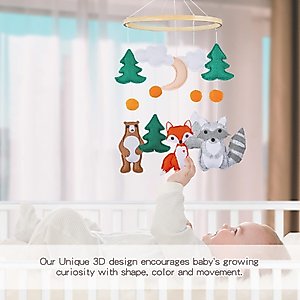 PINNKKU Woodland Animal Baby Mobile | Nursery Mobiles | Woodland Nursery Decor | Crib Mobile for Baby Boys and Girls | Crib Bedding Accessory| Baby Gift